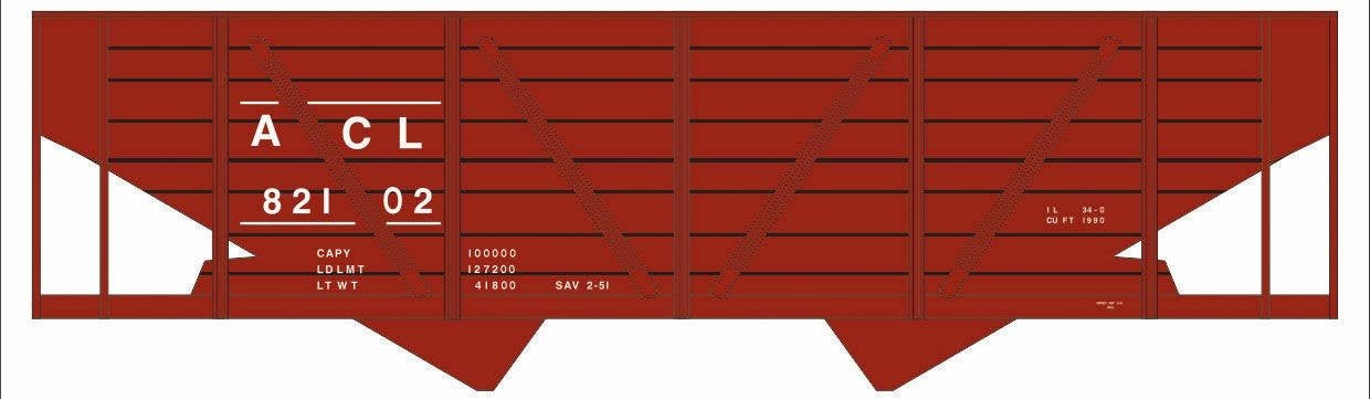 Railroad Decal Set -- Atlantic Coast Line 2-Bay Wood Hopper,