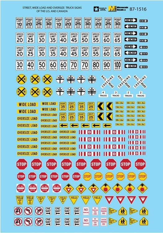 Highway Sign Decal Set -- Road & Street Signs, Oversize & Wi