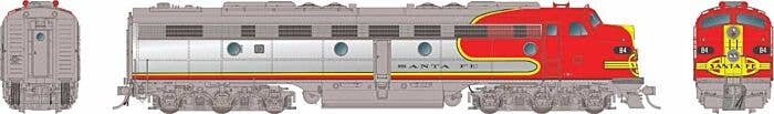 EMD E8A - Standard DC -- Santa Fe 80L Warbonnet, silver, red
