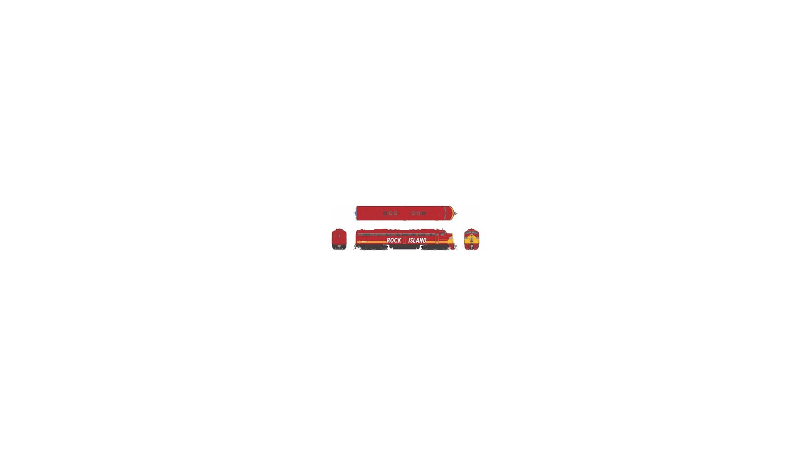 EMD E8A - Standard DC -- Rock Island 658 red, yellow, white,